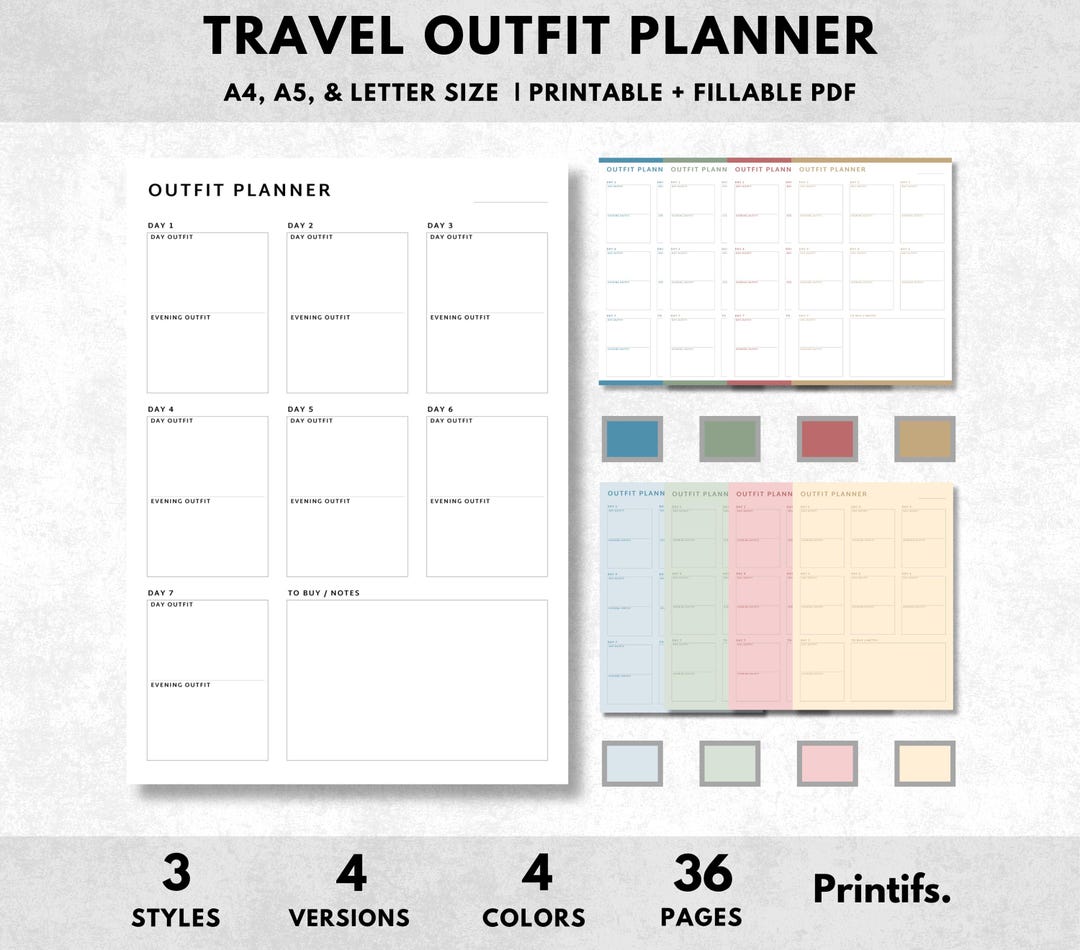 Travel Outfit Planner Printable Template, Daily Outfit Planner for ...
