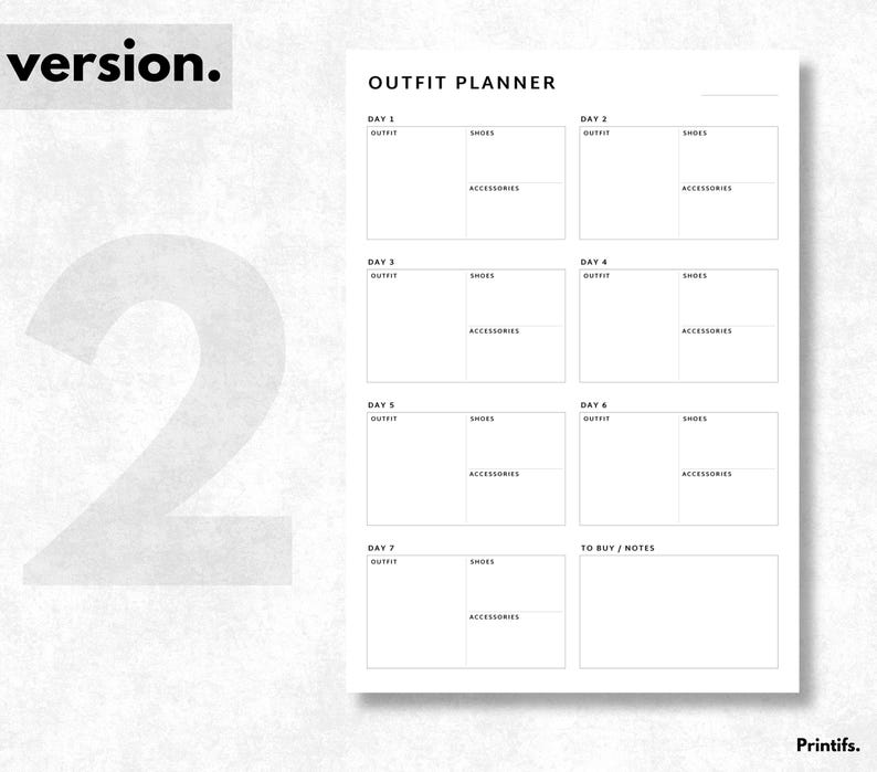 Travel Outfit Planner Printable Template, Daily Outfit Planner for ...