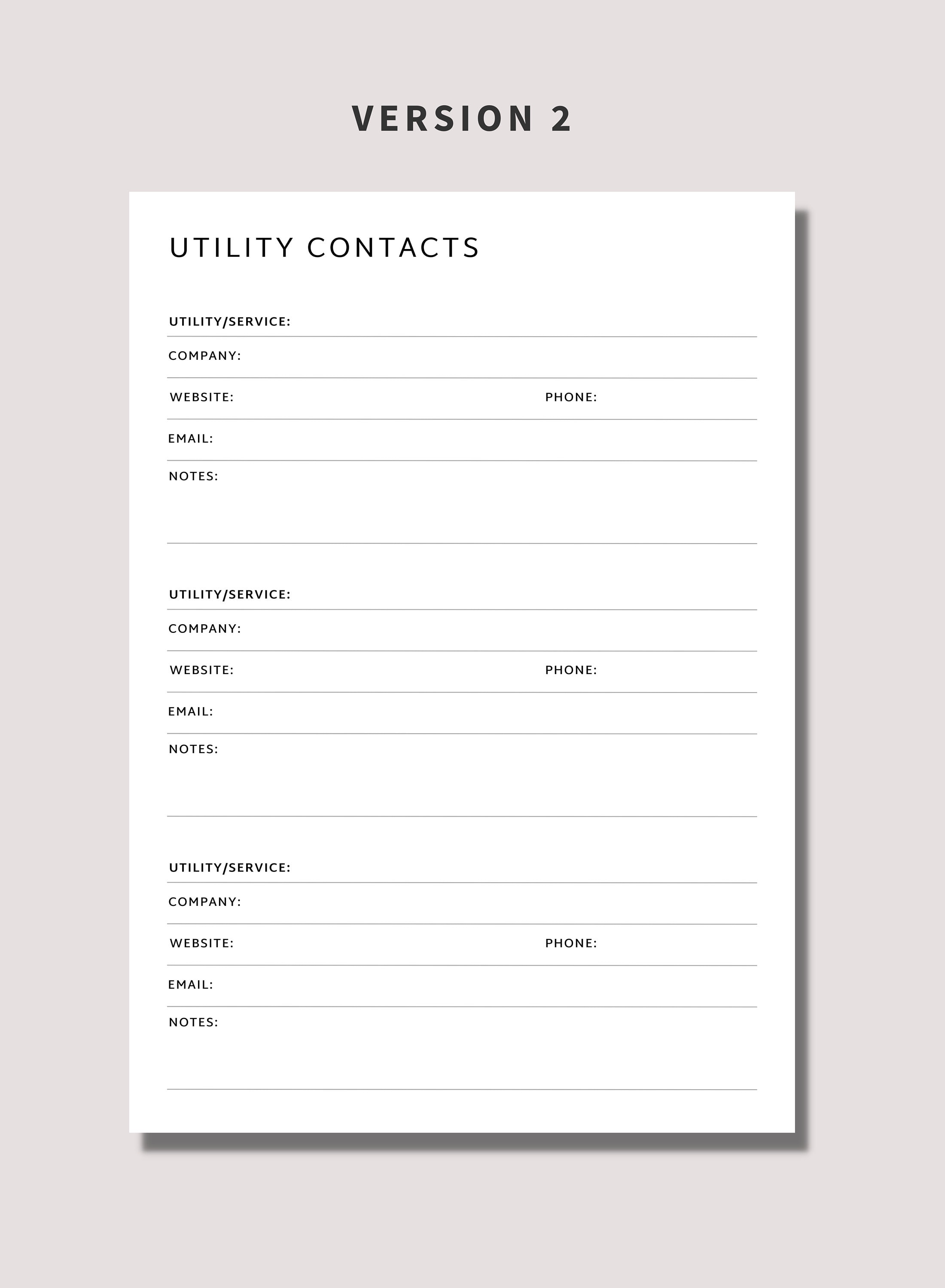 Printable Utility Contacts Template, Service Provider Contact List ...