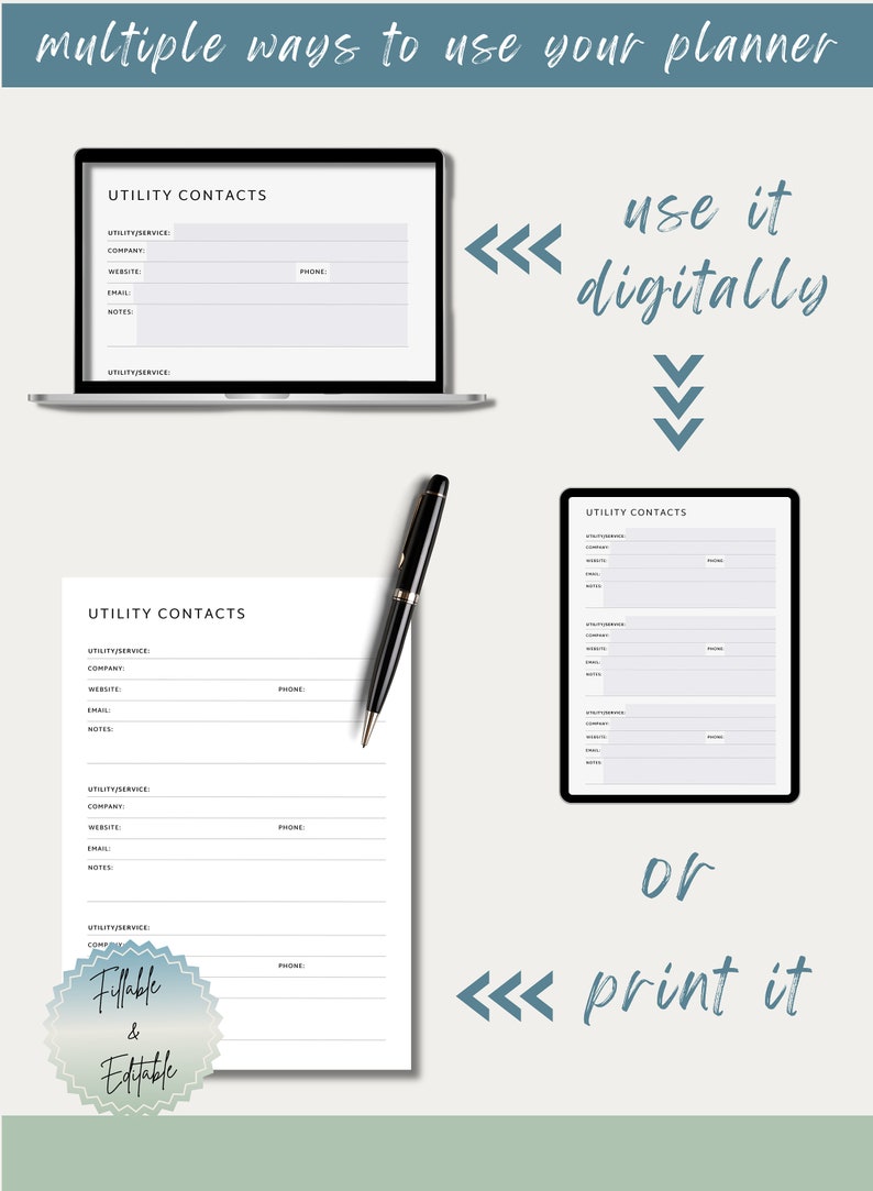 Printable Utility Contacts Template, Service Provider Contact List ...