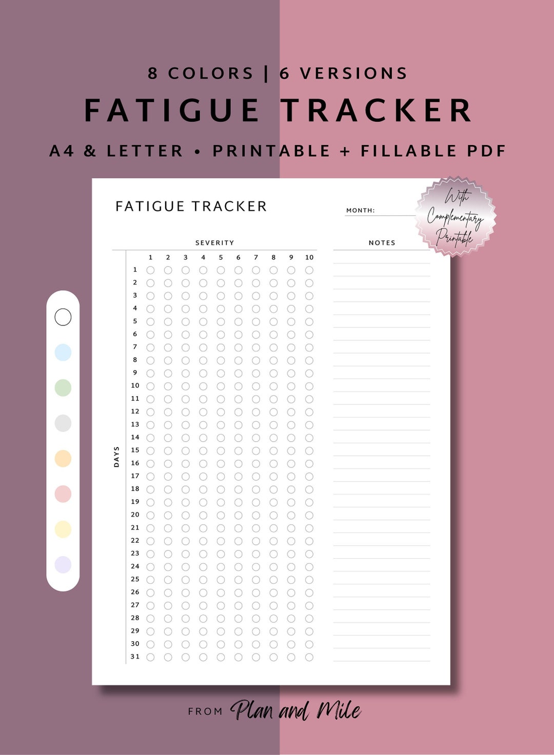 Monthly Fatigue Tracker Printable Template, Track Daily Fatigue ...