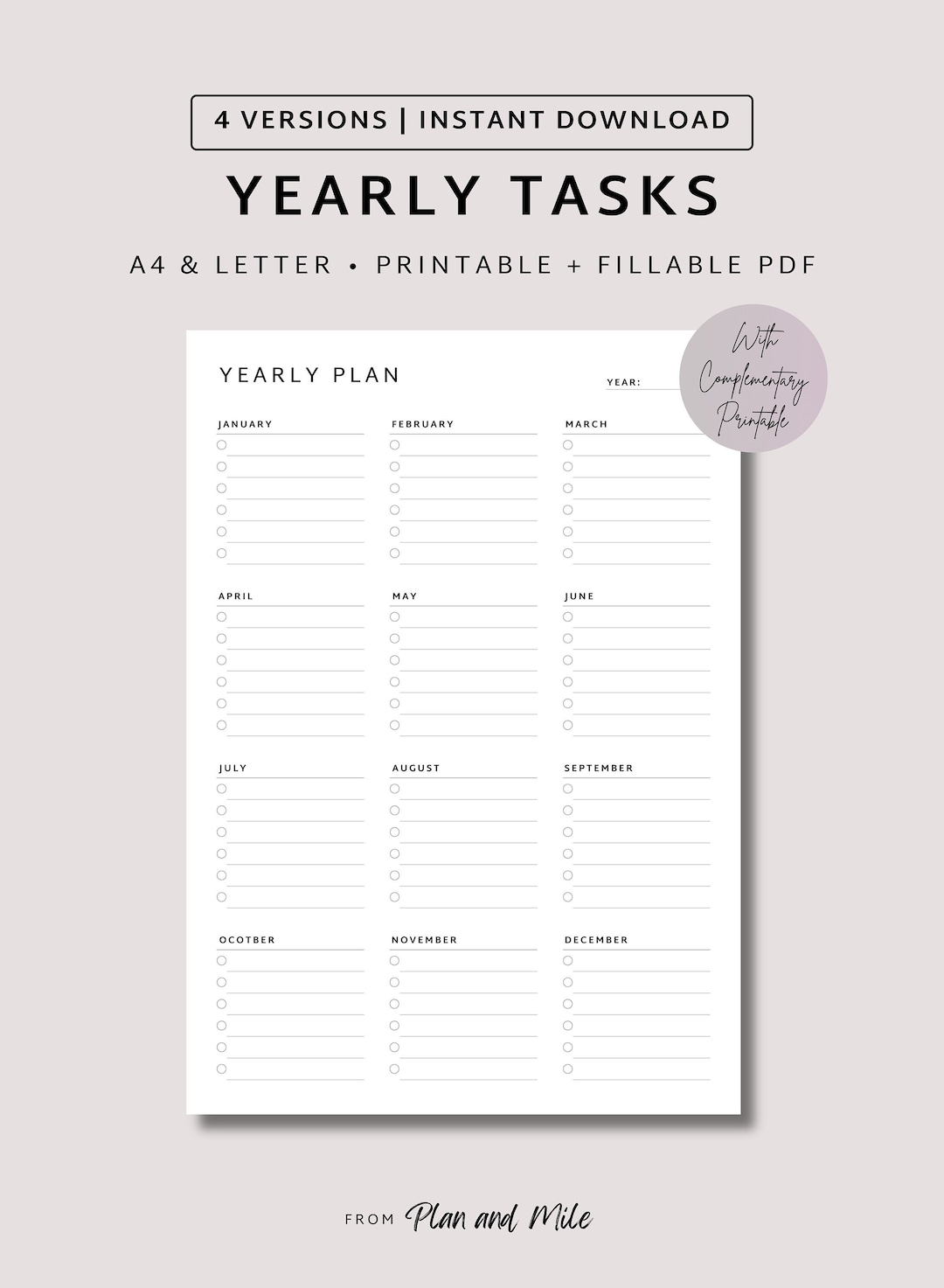 Yearly Tasks, Yearly to Do List, Yearly Planner, Annual Planner ...