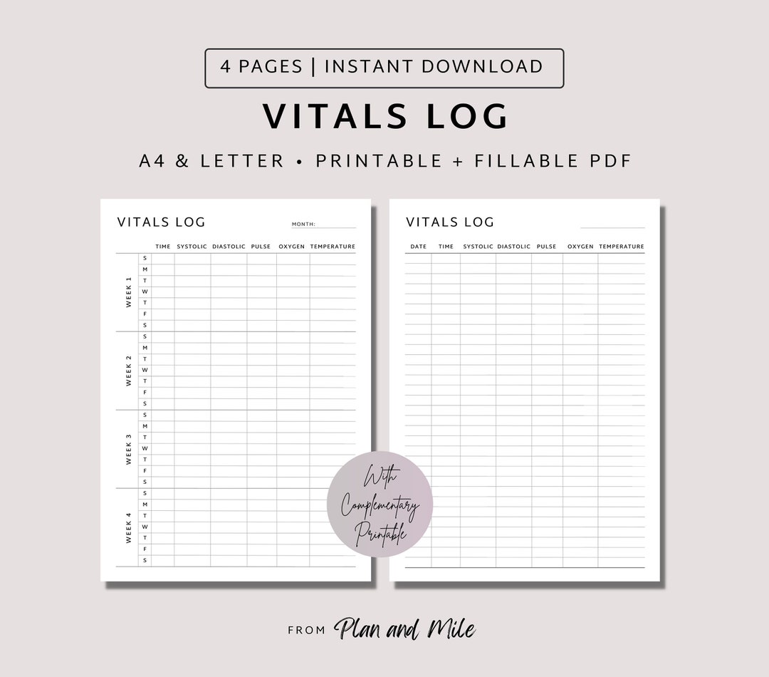 Printable Vital Sign Sheet, Vitals Tracker, Nursing Vitals Sheet ...