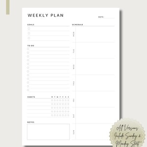 Weekly Planner Printable, Weekly Goal Planner, Weekly to Do List ...