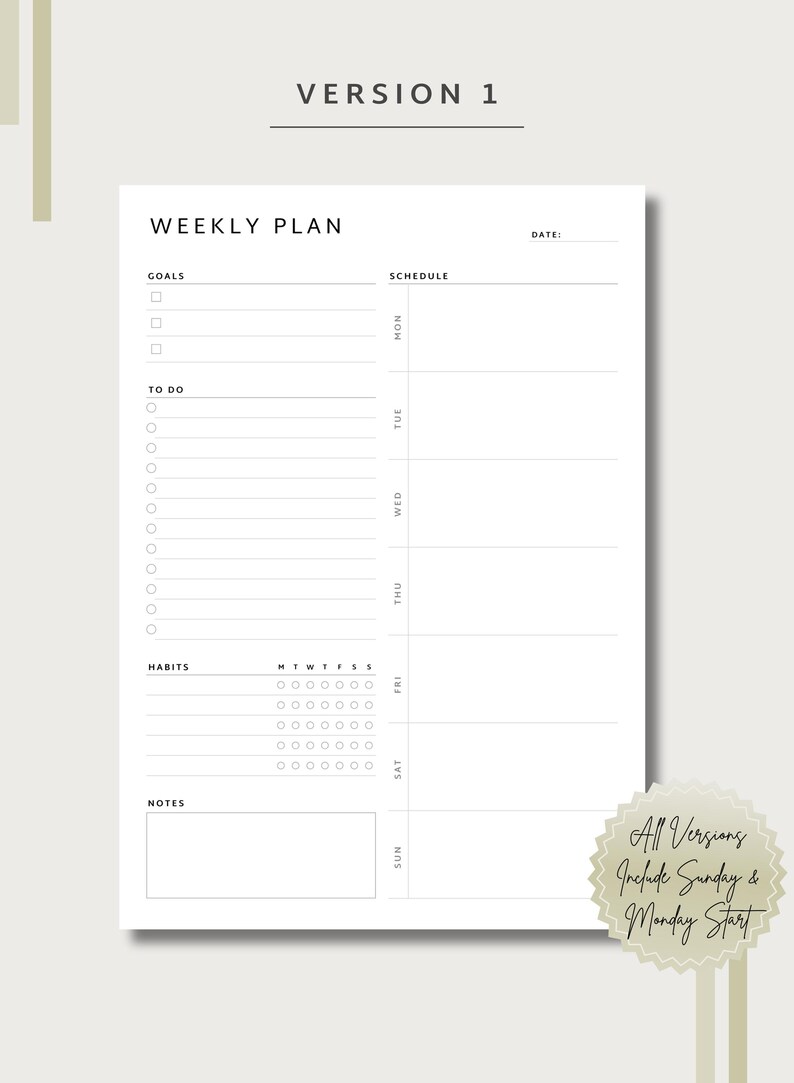 Weekly Planner Printable, Weekly Goal Planner, Weekly to Do List ...