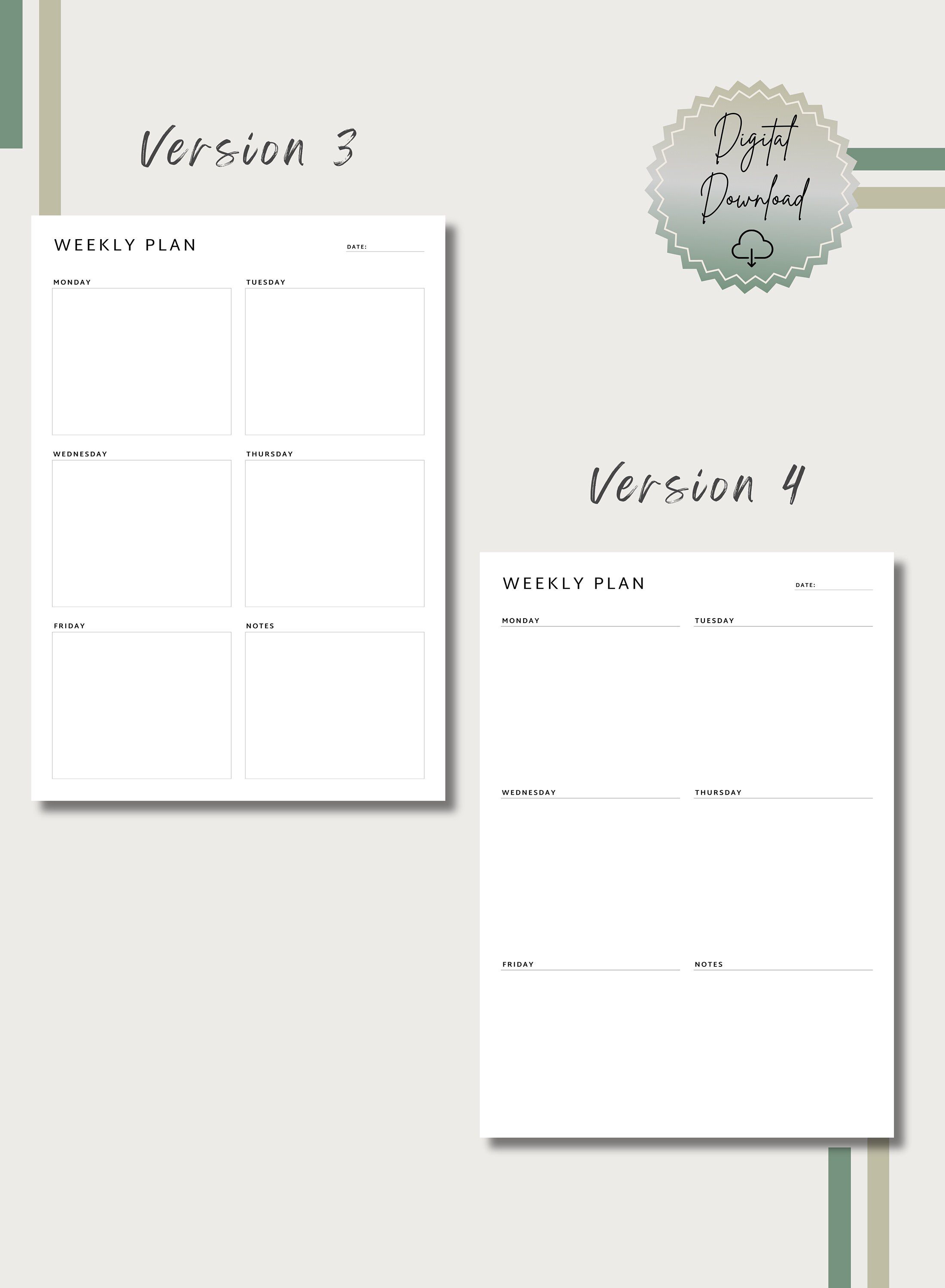 Five Day Weekly Planner Printable, Student Planner, Desk Organizer ...