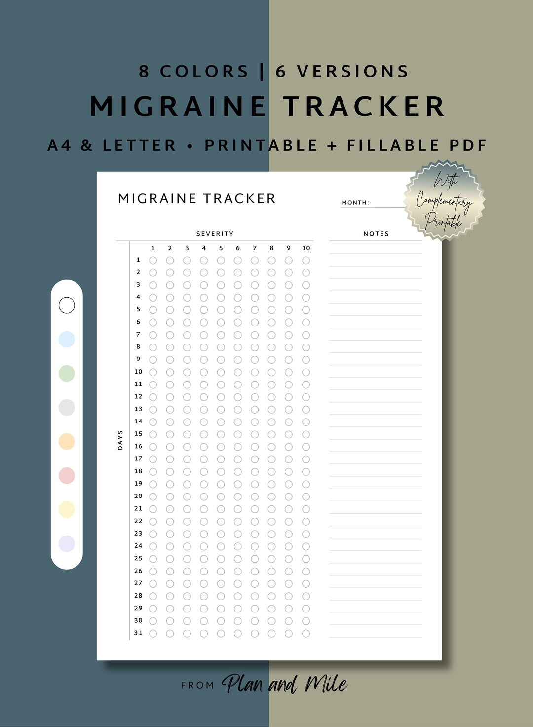 Monthly Migraine Tracker Printable Template, Headache Pain Tracker ...