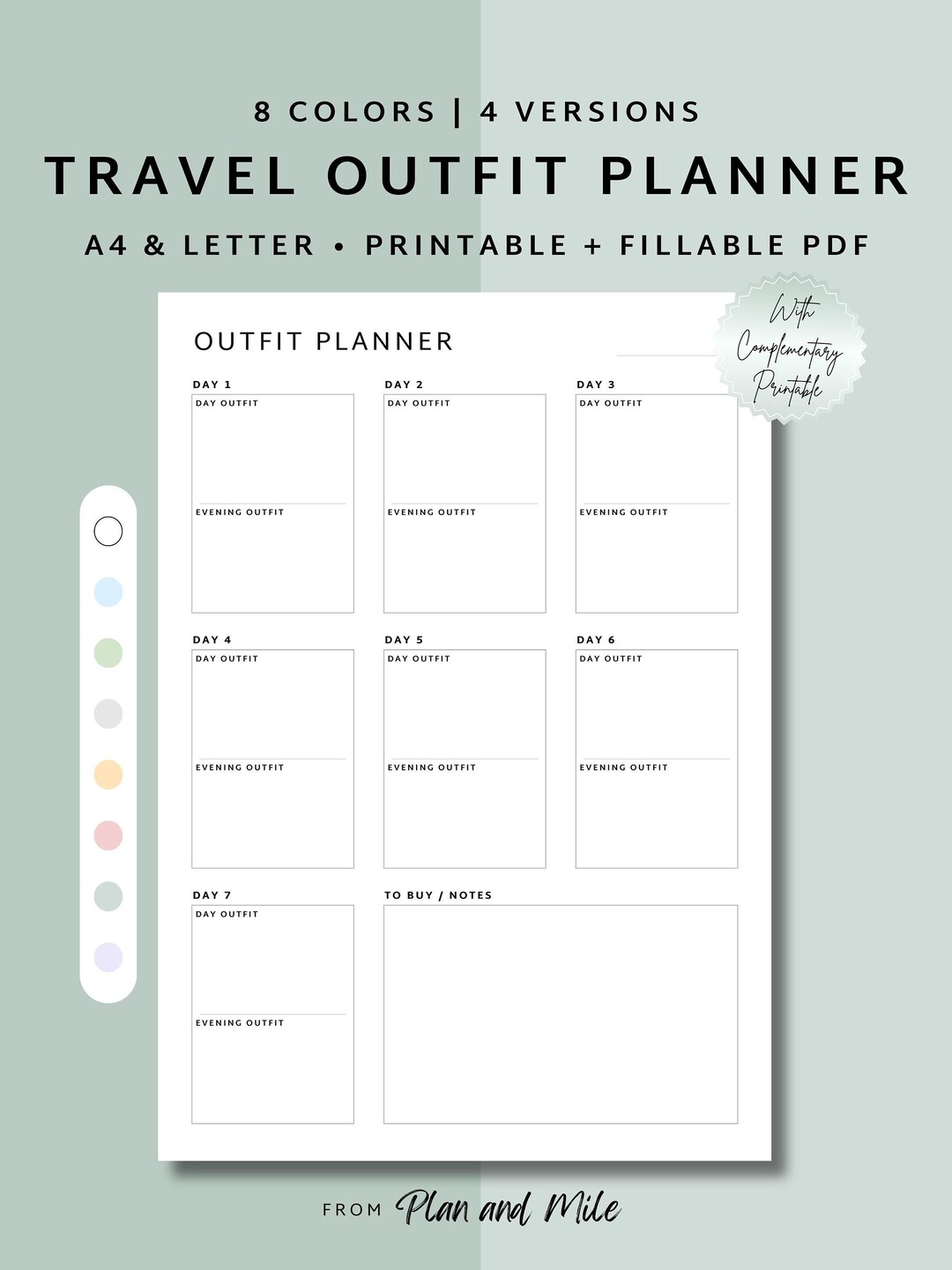 Travel Outfit Planner Printable Template, Daily Outfit Planner for ...