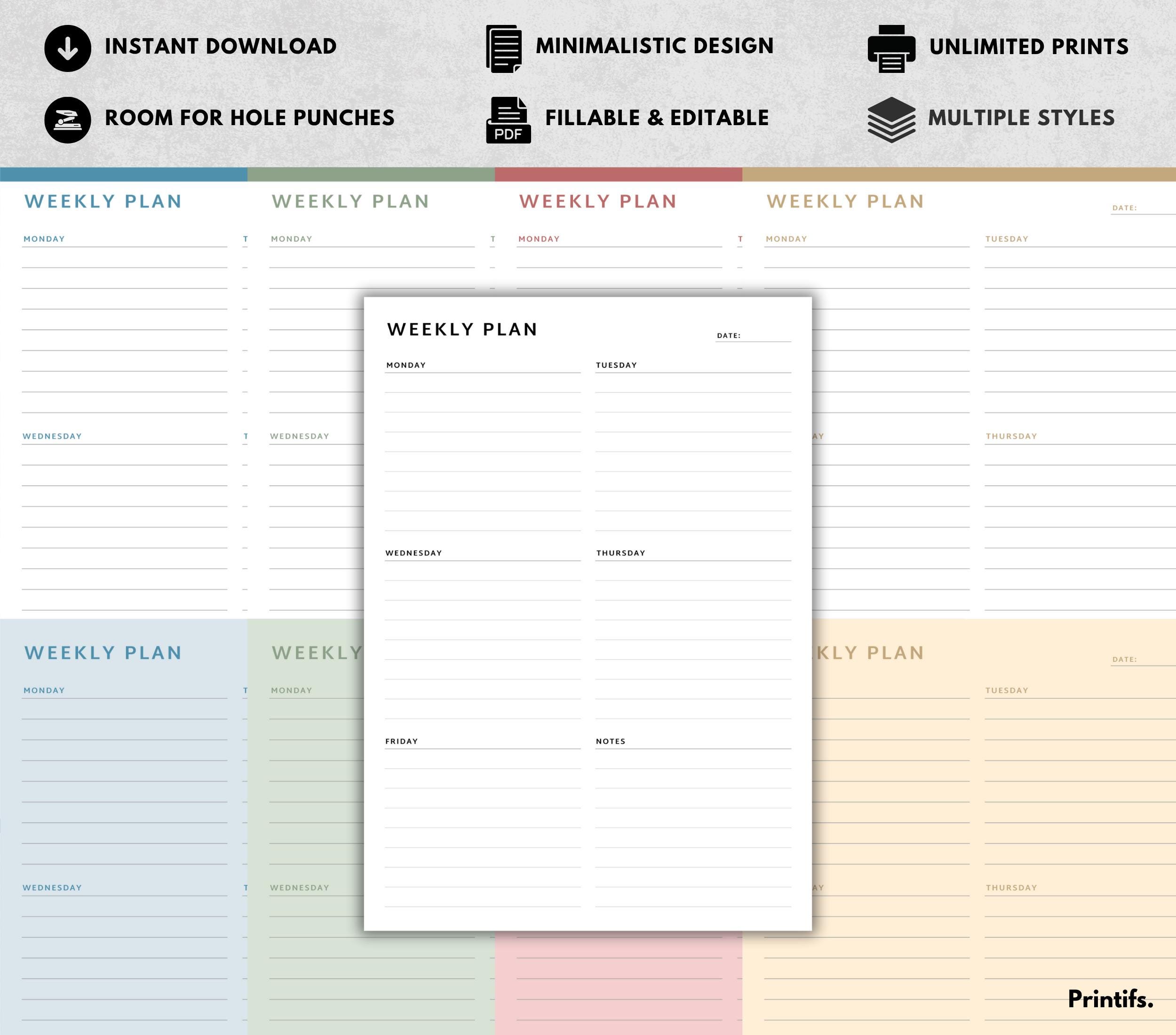 Five Day Weekly Planner Printable: Minimalist A4/letter (PDF) - Etsy