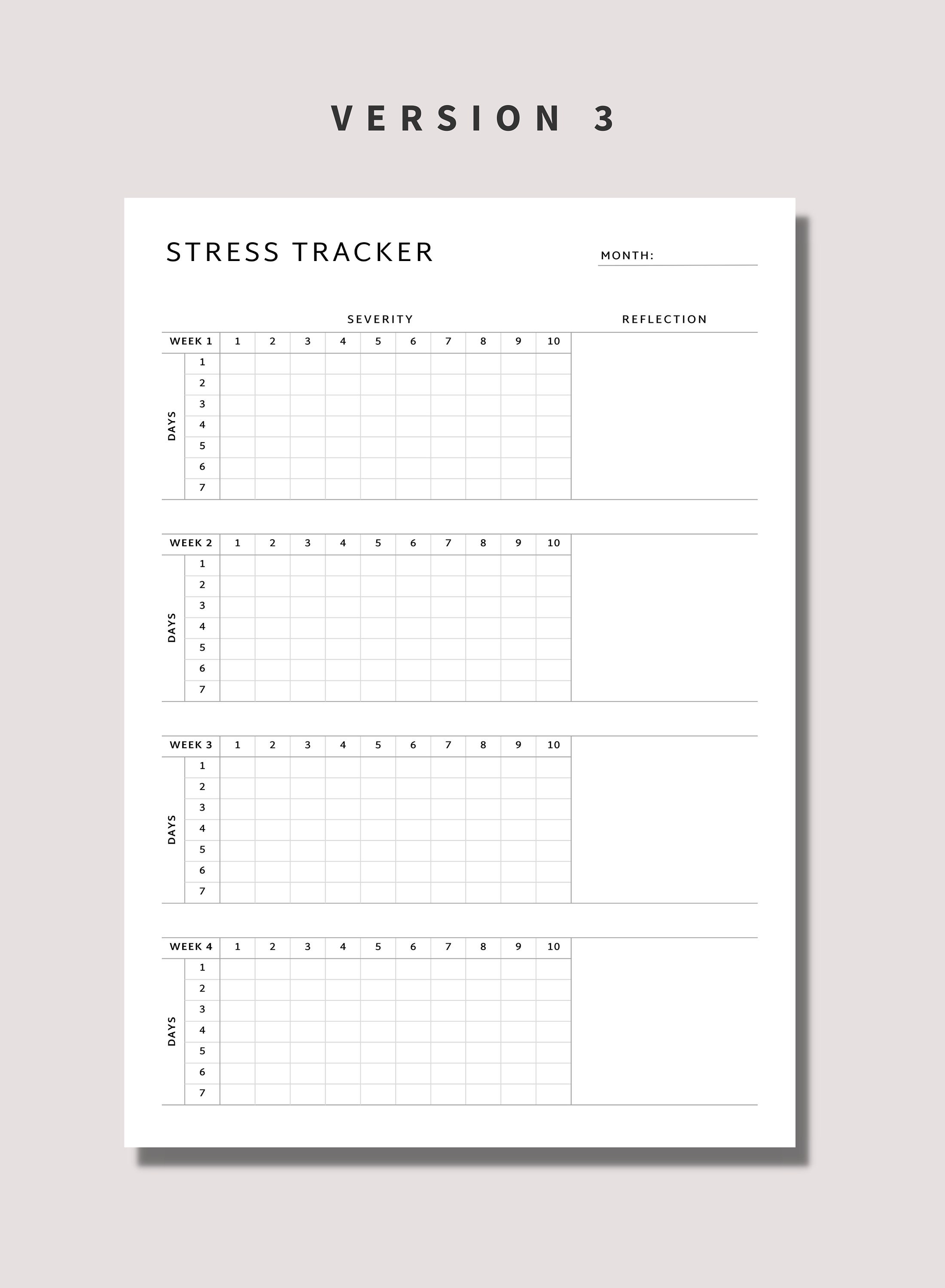Monthly Stress Tracker Printable Template, Track Daily Stress Levels ...
