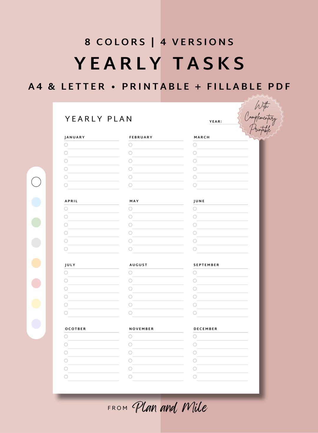 Yearly Tasks, Yearly to Do List, Yearly Planner, Annual Planner ...