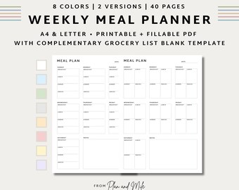 Printable Weekly Meal Plan, Meal Tracker, Food Journal, Meal Prep ...