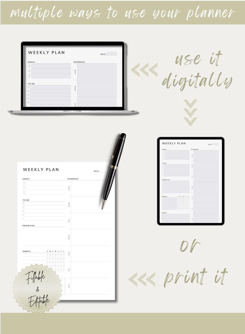 Weekly Planner Printable, Weekly Goal Planner, Weekly to Do List ...