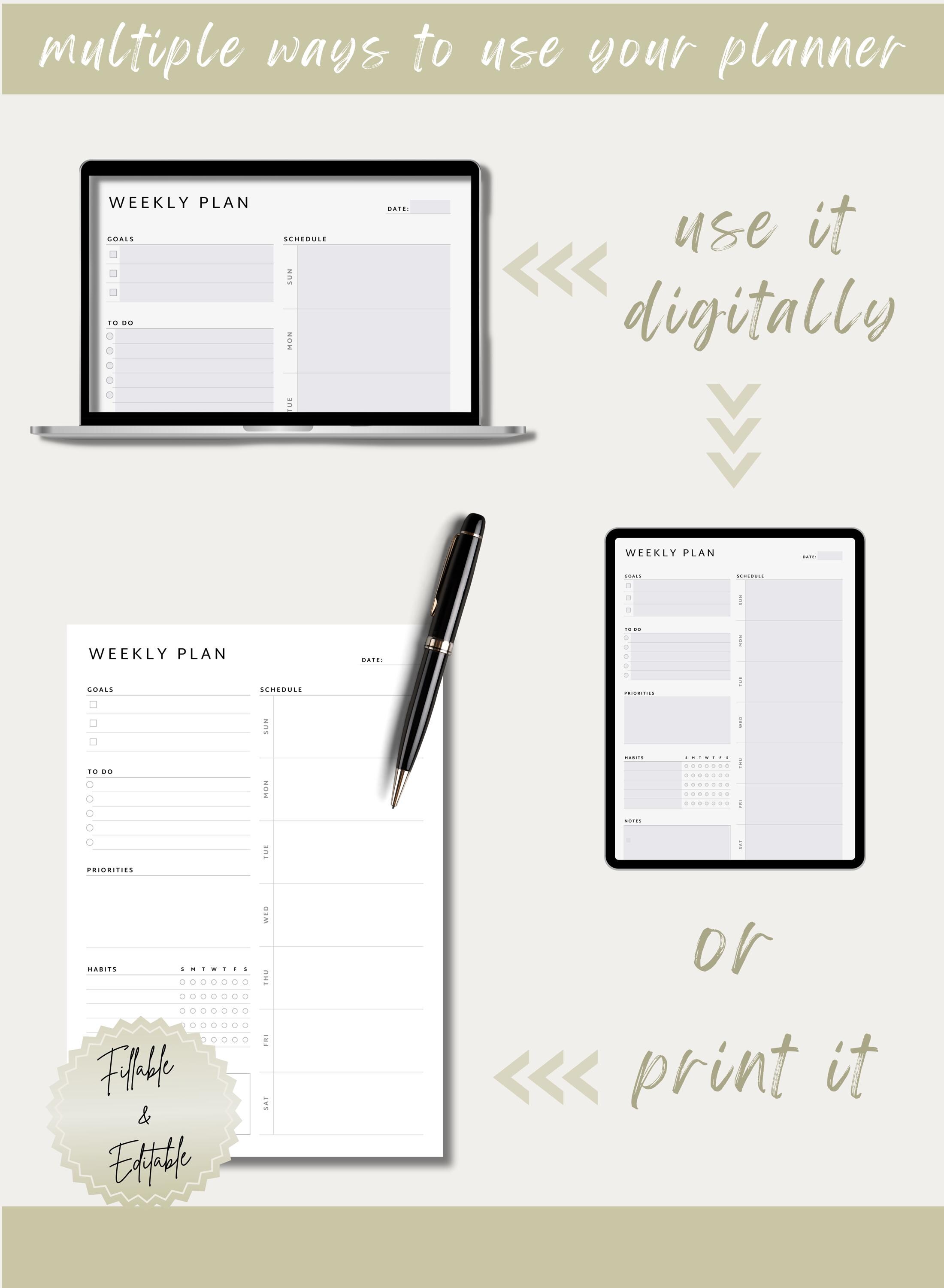 Weekly Planner Printable, Weekly Goal Planner, Weekly to Do List ...
