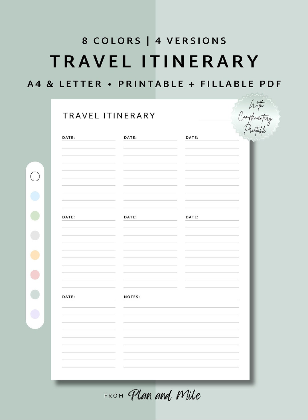 Simple Travel Itinerary Printable, Travel Planner Template, Vacation ...