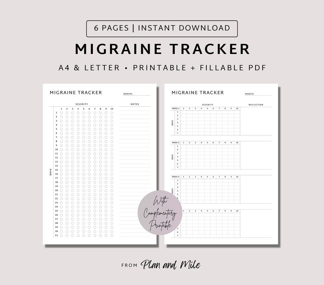 Monthly Migraine Tracker Printable Template, Headache Pain Tracker ...
