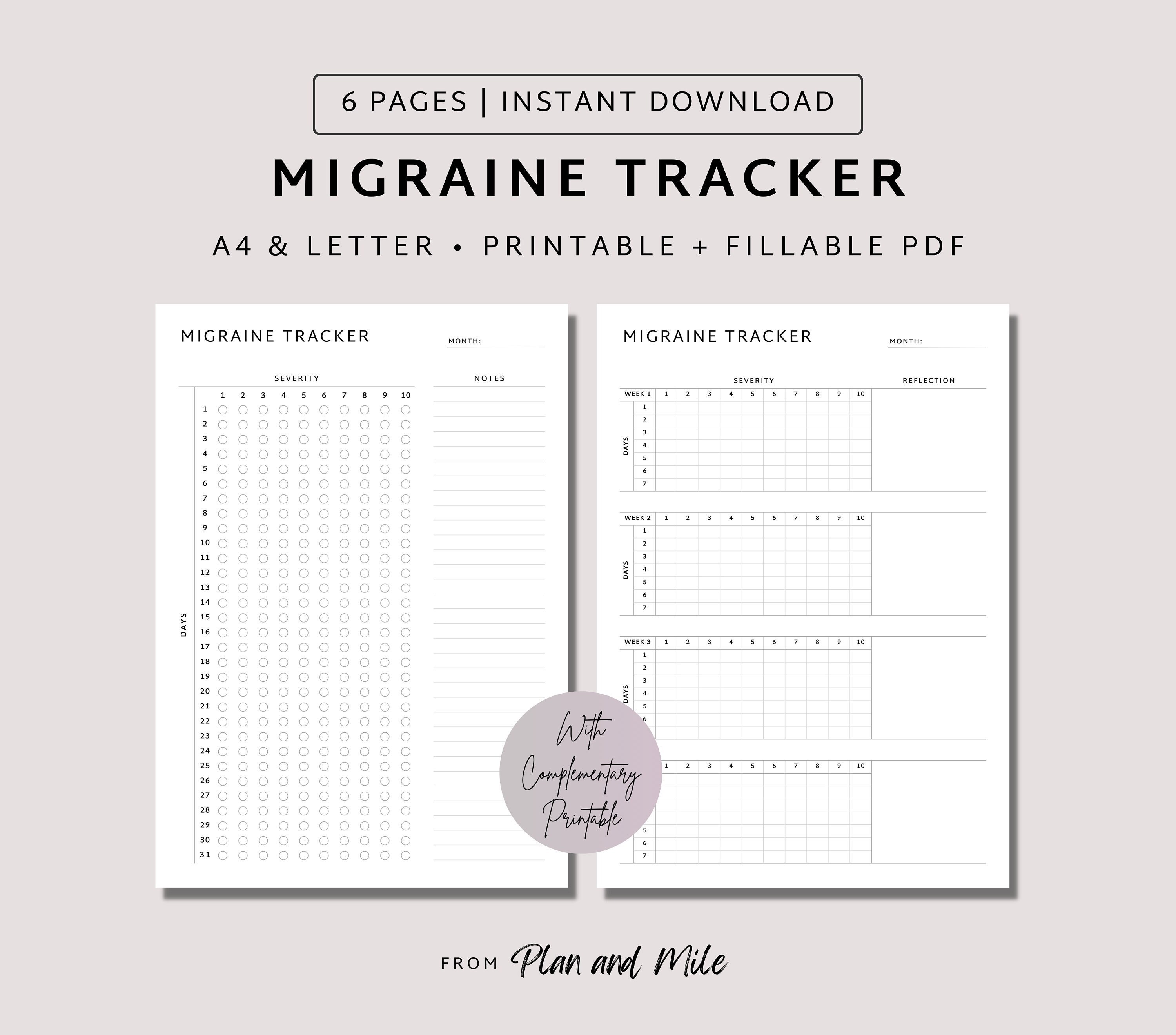 Monthly Migraine Tracker Printable Template, Headache Pain Tracker ...