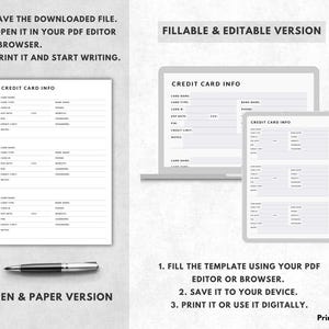 Credit Card Information Tracker Printable & Fillable, Credit Card Log ...