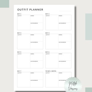 Travel Outfit Planner Printable Template, Daily Outfit Planner for ...