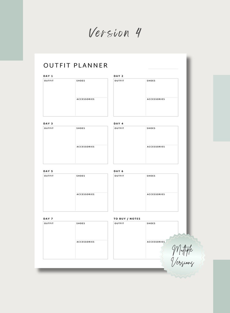 Travel Outfit Planner Printable Template, Daily Outfit Planner for ...