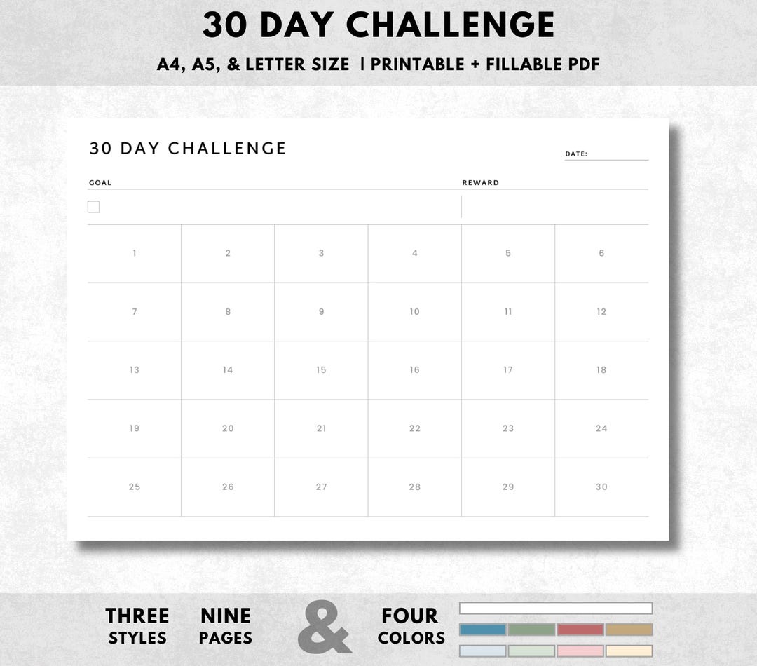 30 Day Challenge Printable, Goal Tracker, A4/a5/letter (PDF) - Etsy