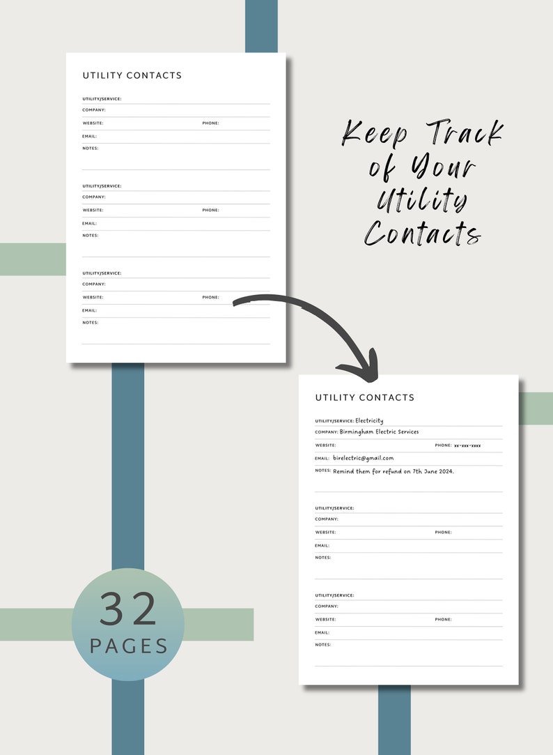 Printable Utility Contacts Template, Service Provider Contact List ...