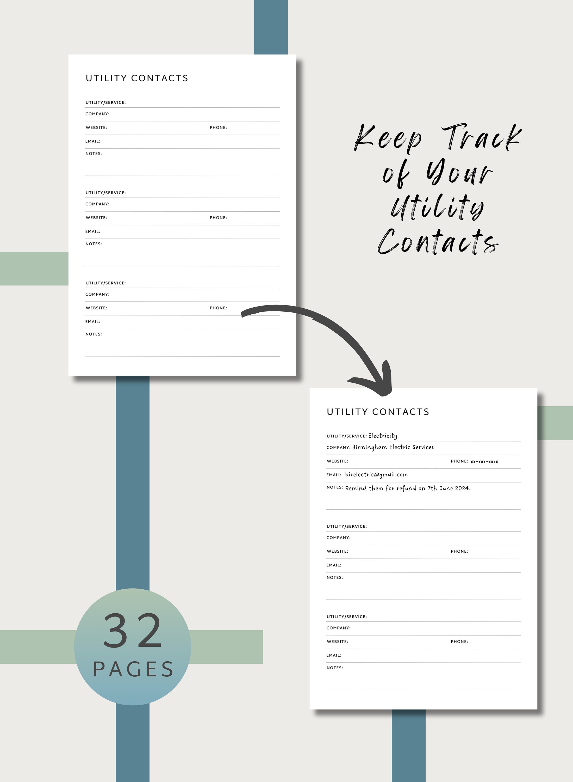 Printable Utility Contacts Template, Service Provider Contact List ...