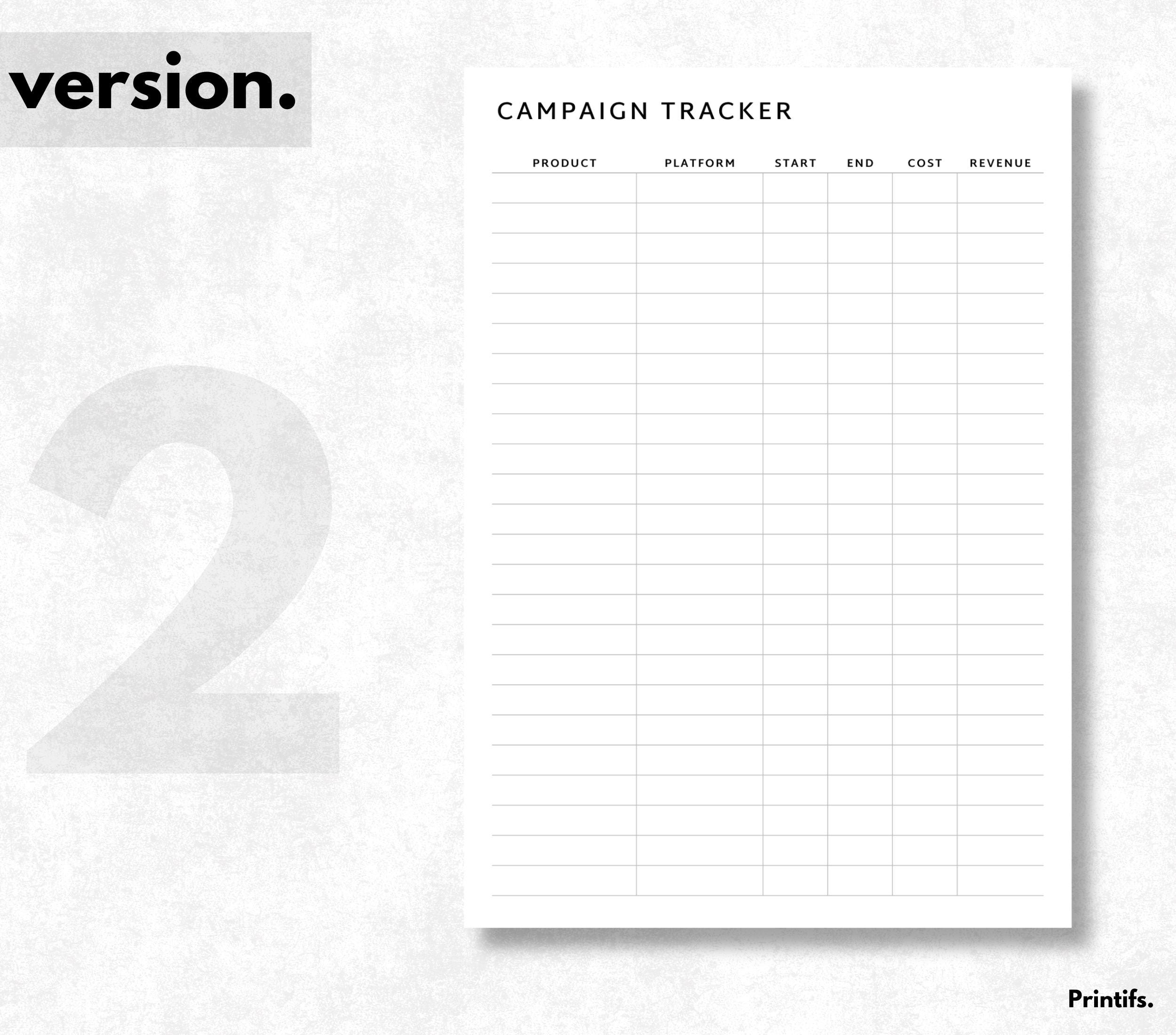 Ad Campaign Tracker Printable: Advertising Expense & Profit Log (PDF ...