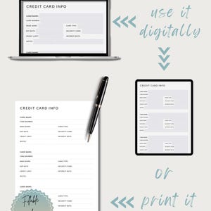 Credit Card Information Tracker Printable & Fillable, Credit Card Log ...