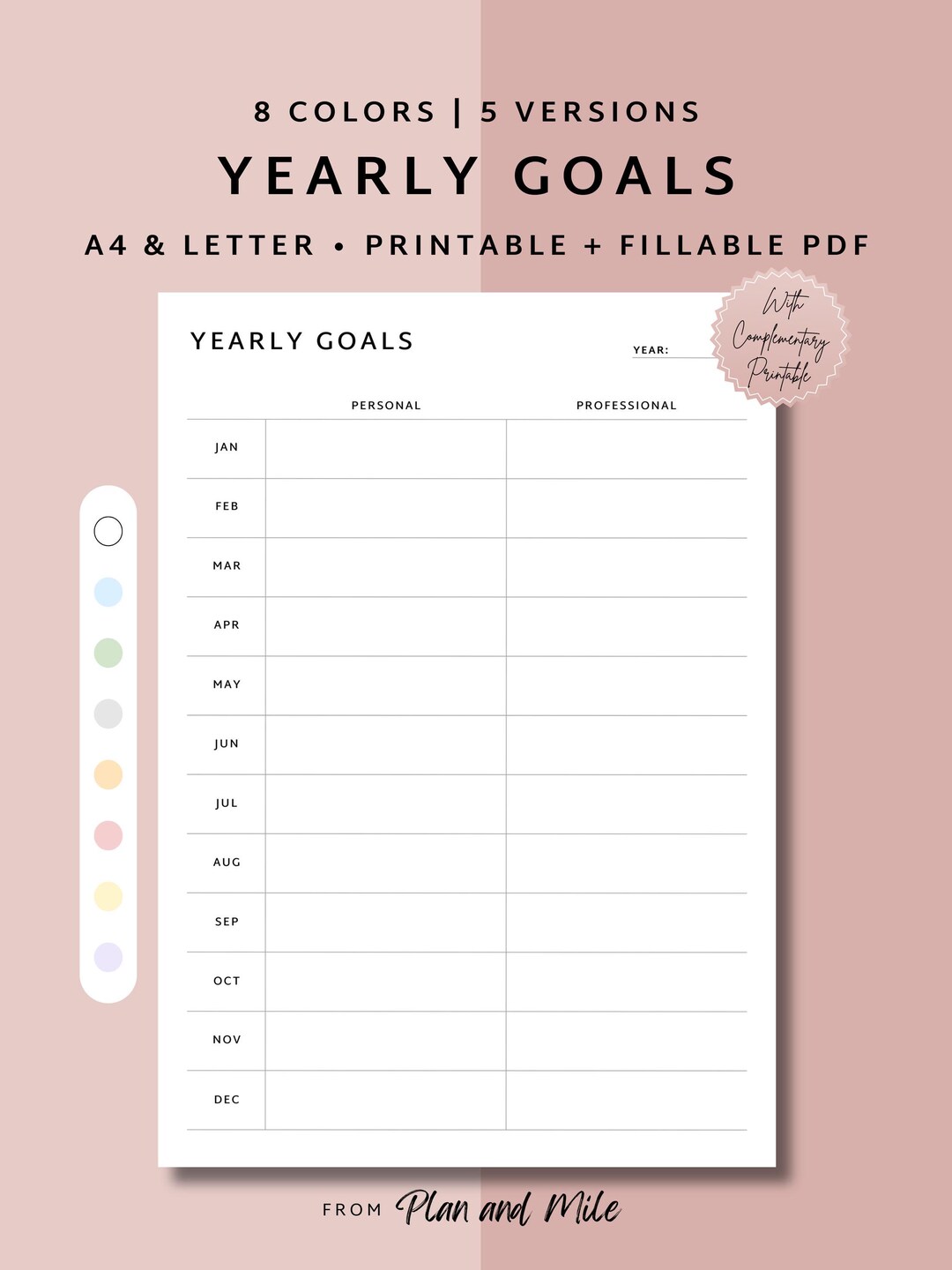 Goal Planner Printable & Fillable PDF - Yearly Goals, Quarterly Goals ...