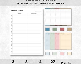 Goal Planner Printable & Fillable PDF - Yearly Goals, Quarterly Goals ...