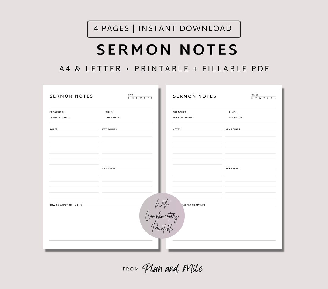 Printable Sermon Notes, Print at Home Faith Planner, Scripture and ...