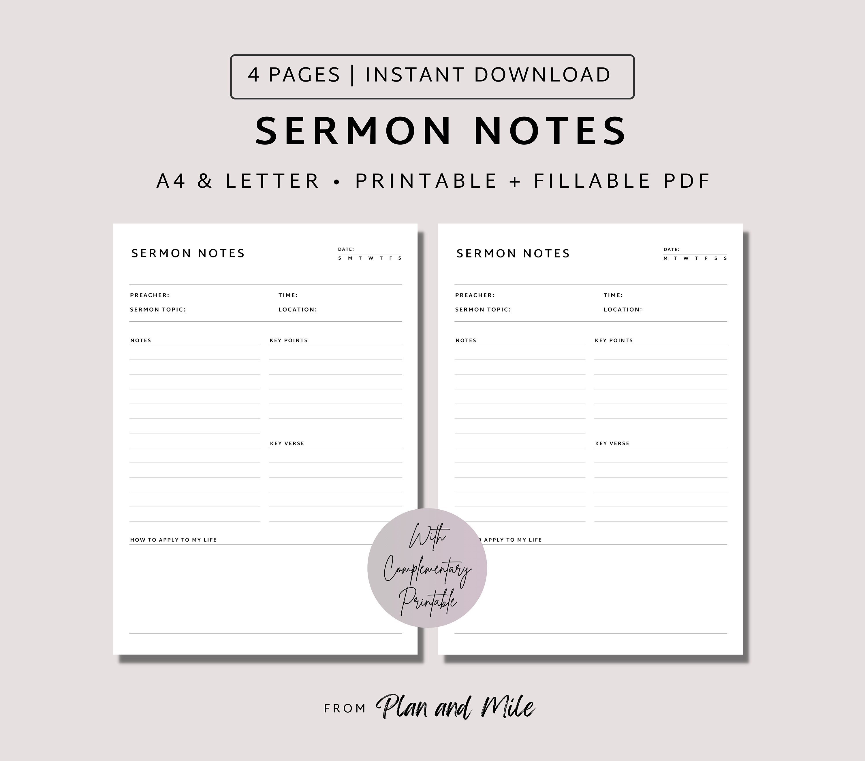 Printable Sermon Notes, Print at Home Faith Planner, Scripture and ...