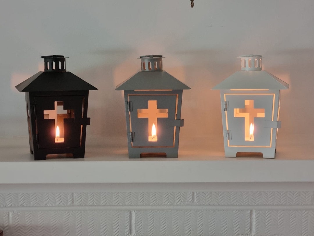 Powder Coated Steel Cross Lantern, Memorial Tealight Holder - Etsy ...