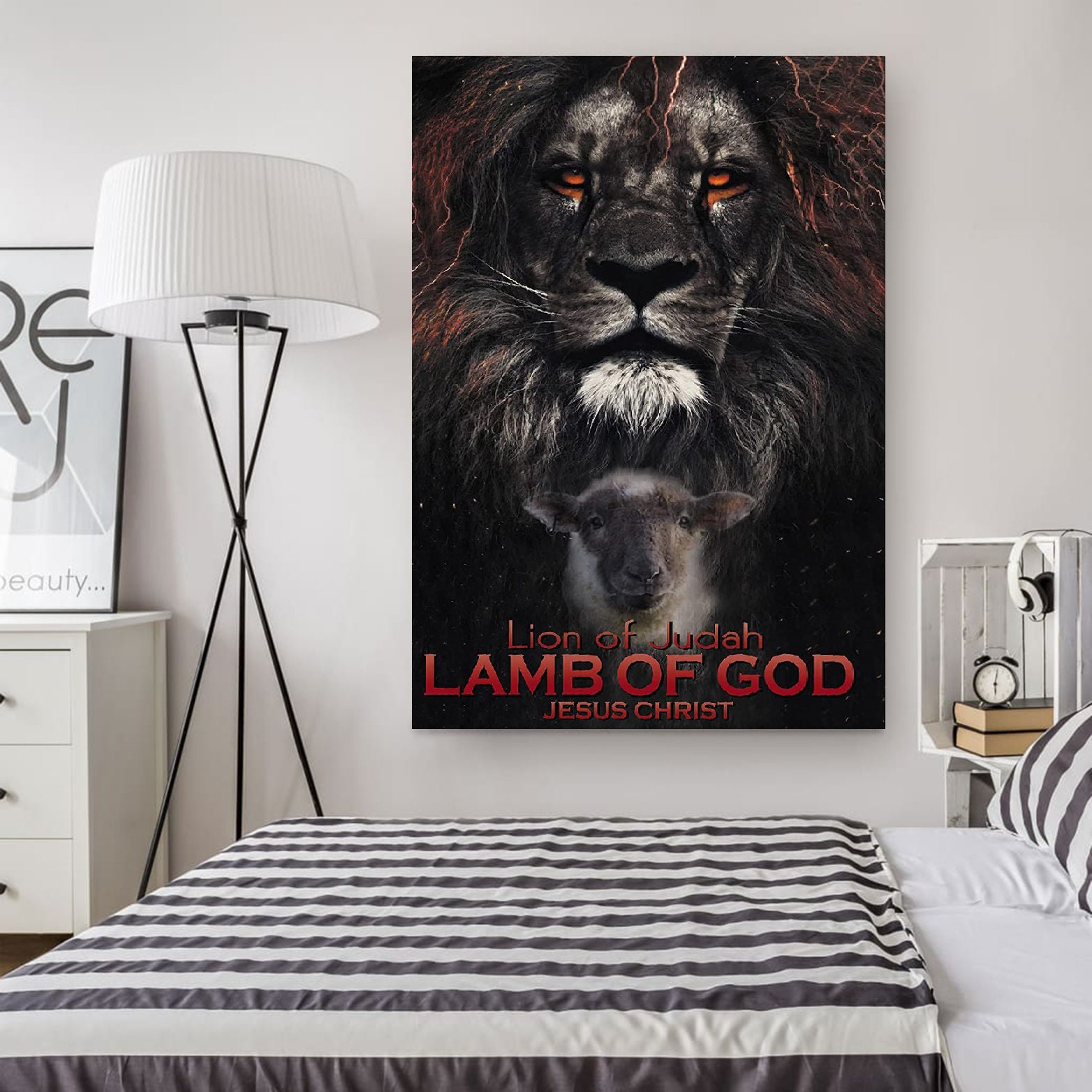 Lion and Lamb Art Print Lion of Judah Wall Jesus Canvas - Etsy