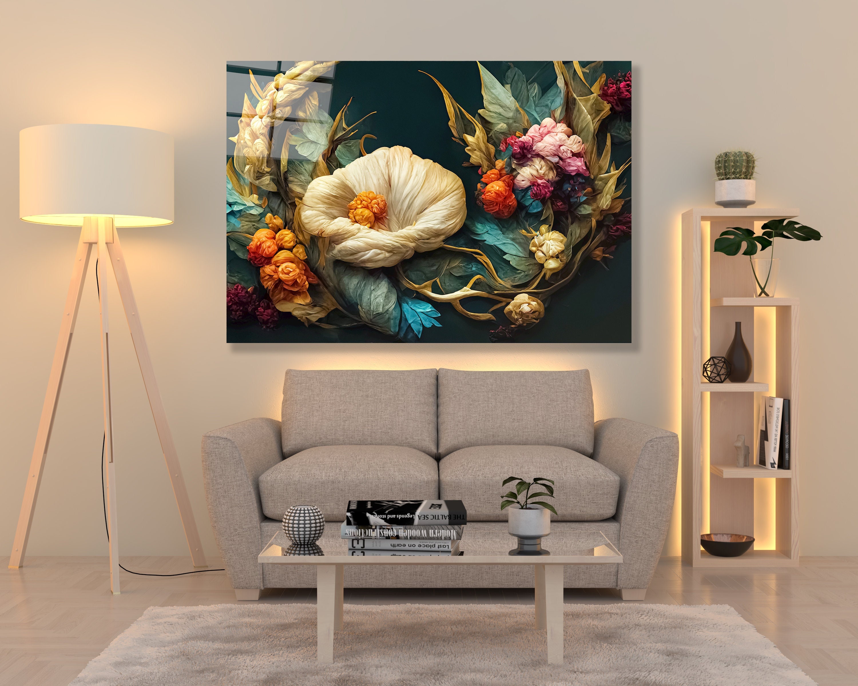 Flower Glass Print Art, Colorful Floral Wall Art, Extra Large Flower ...