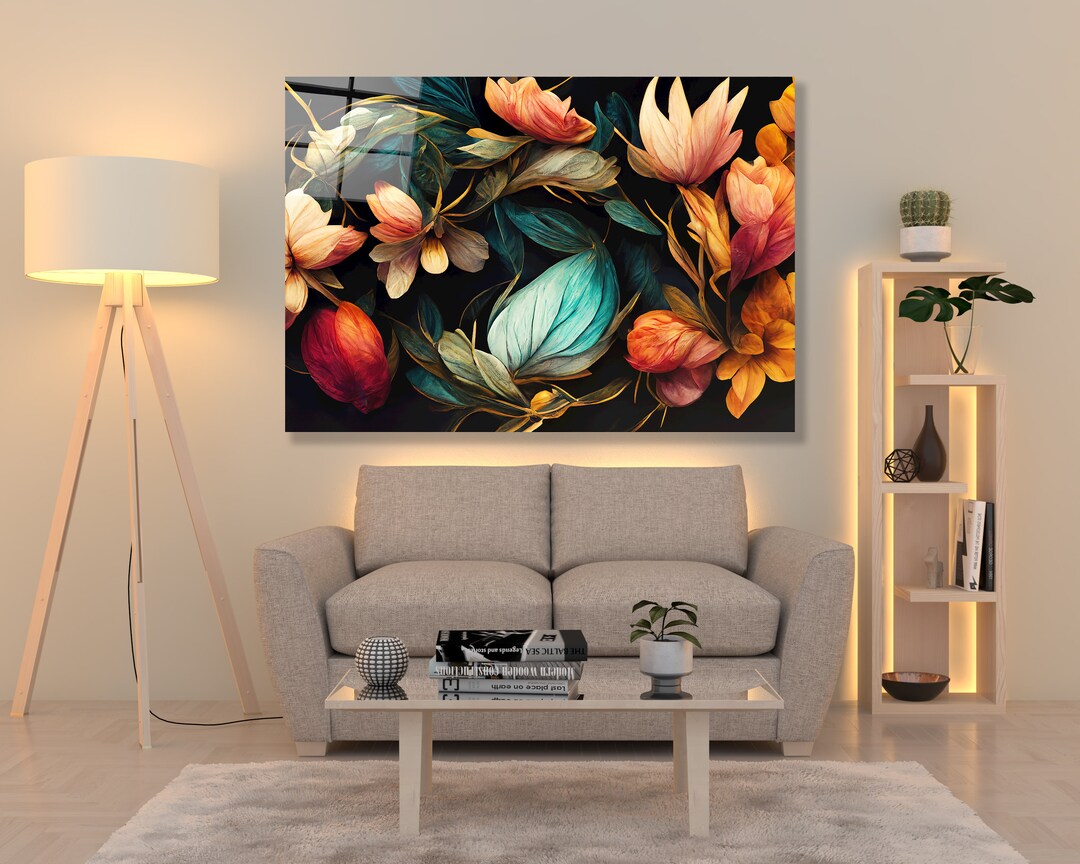 Colorful Flowers Wall Art, Floral Glass Print Art, Extra Large Flower ...