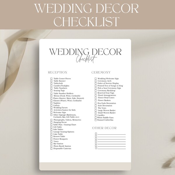 Wedding Decoration Checklist - Etsy