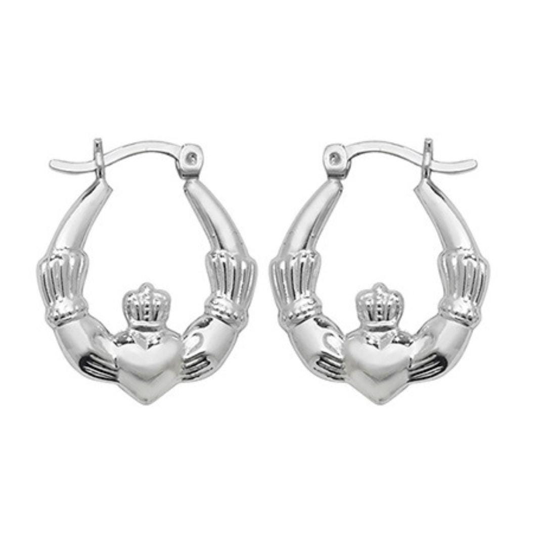 Irish Claddagh Creoles Hoop Earrings. 18mm Silver Irish Heritage ...