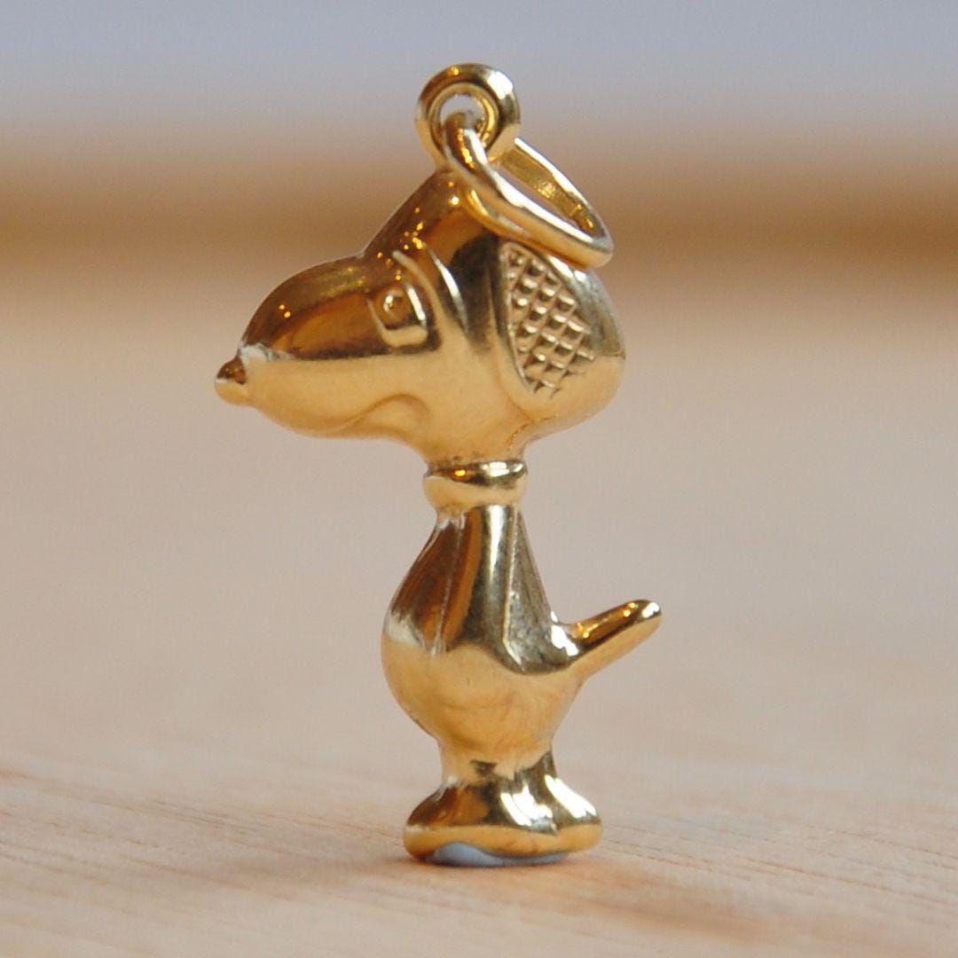 9K Gold Snoopy Dog Pendant. Charlie Brown Comic Charm Pendant. Snoopy ...