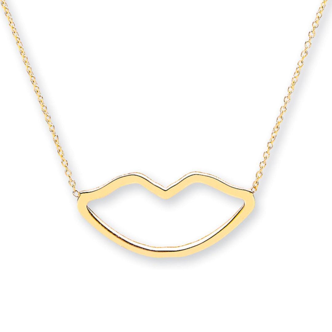 Gold Lips Pendant Necklace | Trendy-layering 9K Solid Gold Kiss X ...