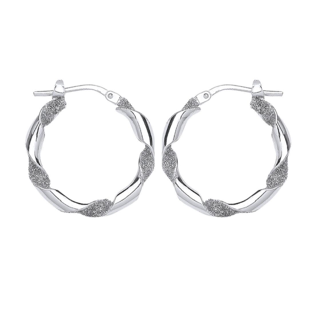 Diamond Hoop Earrings. Sparkling Twist Hoop Earrings With Diamond Dust ...