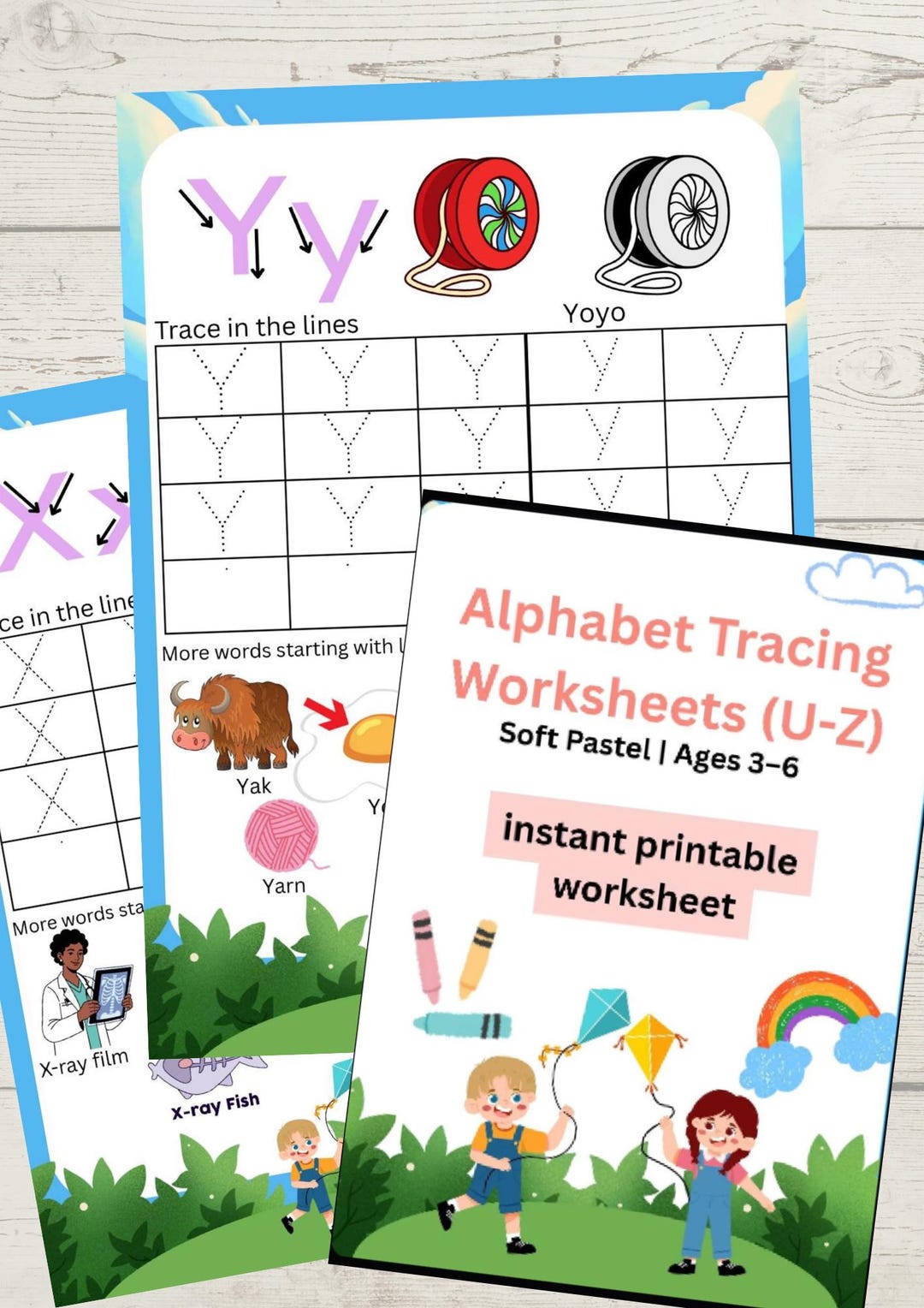 Letter Tracing Worksheets U–Z | Alphabet Printable for Kids | Preschool ...