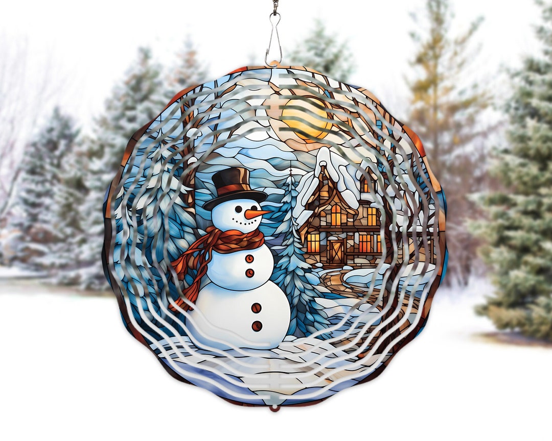 SNOWMAN Wind Spinner PNG Snowman Sublimation Design Stained Glass Wind ...