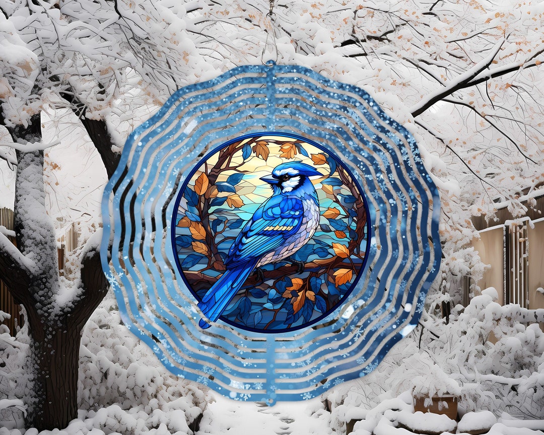 BLUE JAY Wind Spinner PNG, Stained Glass Bird Sublimation Design, Bird ...