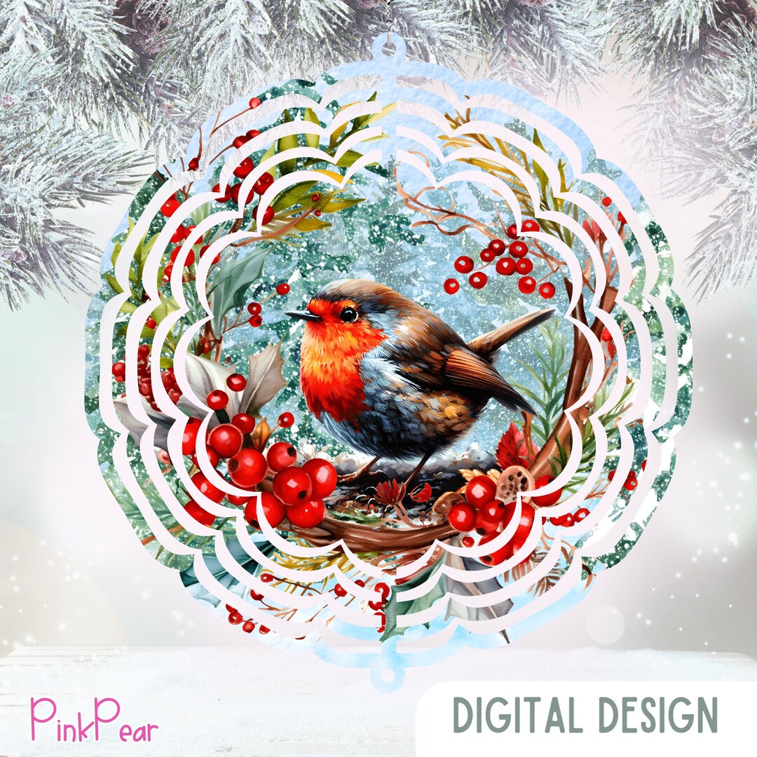 Red Breast Robin Wind Spinner Design Winter Bird PNG Sublimation Garden ...