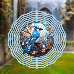 BLUE JAY Wind Spinner PNG Stained Glass Bird Sublimation Design Bird ...
