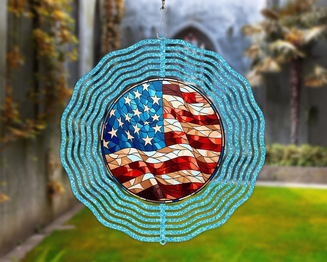 PATRIOTIC Wind Spinner PNG USA Flag Sublimation Design Stained Glass ...