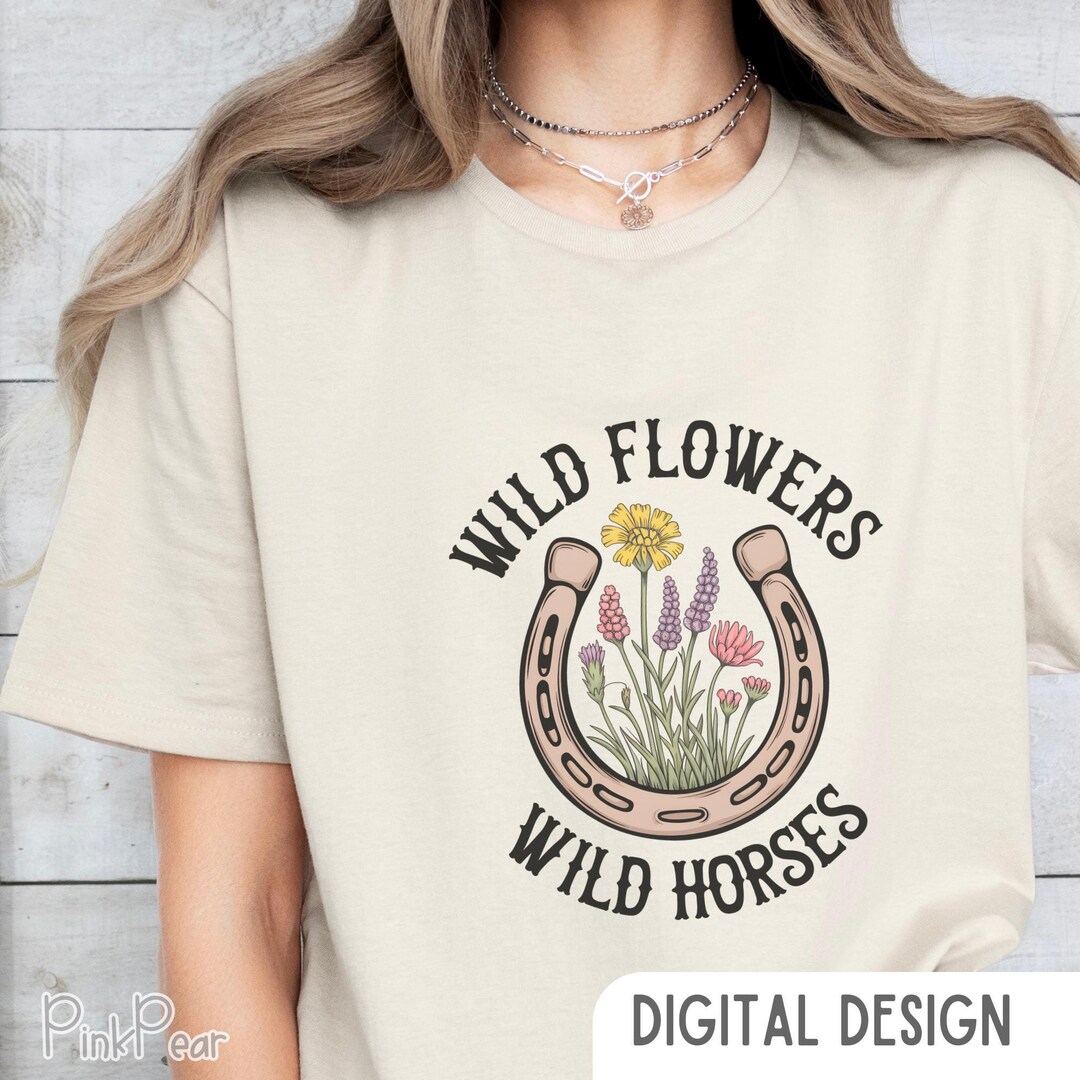 Western T-shirt Design Horse Girl PNG Sublimation Design Wild Flowers ...