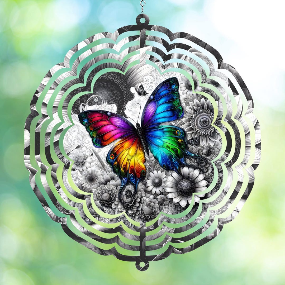 Butterfly Wind Spinner PNG for Sublimation Floral Design for Garden ...